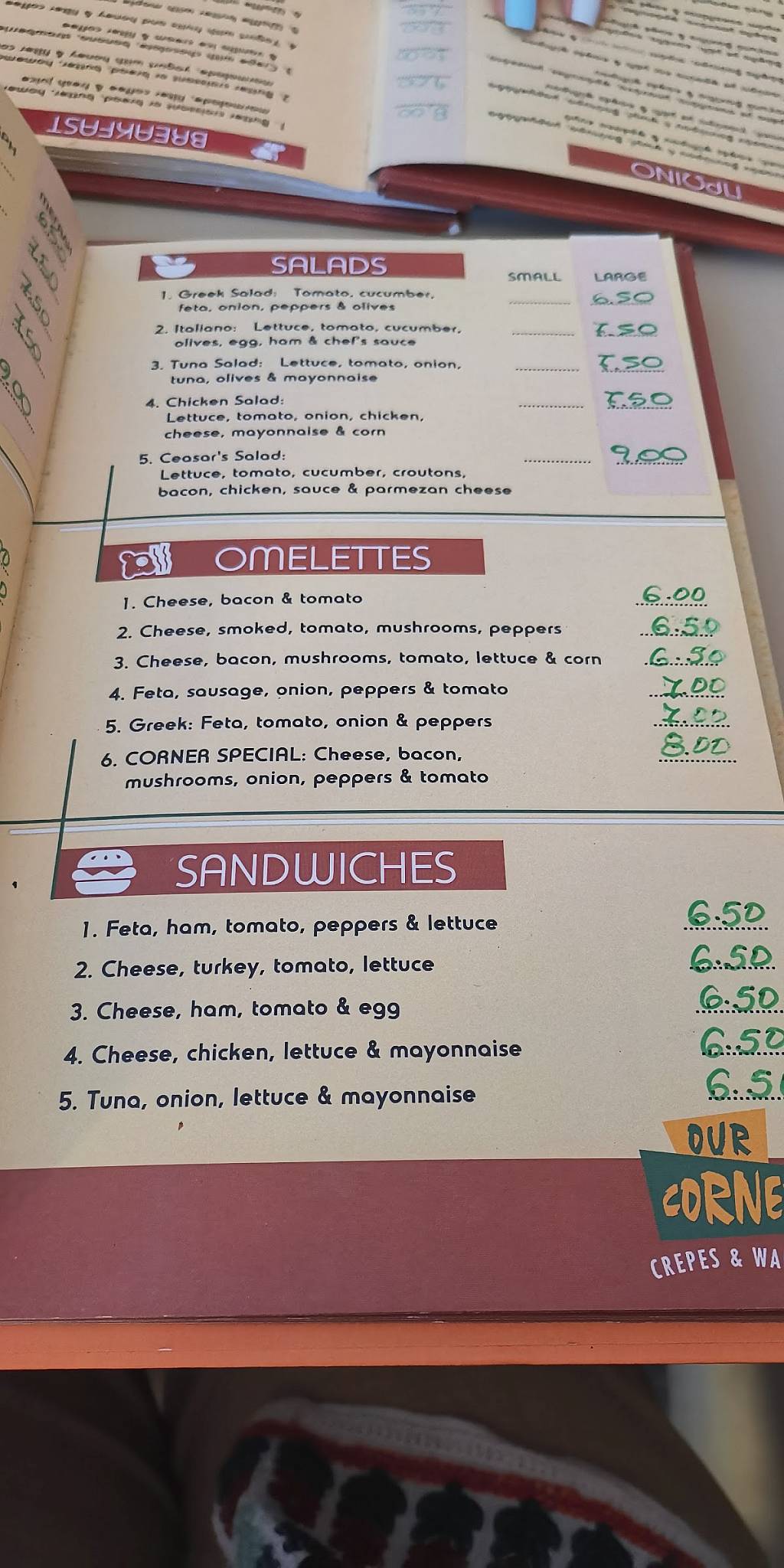 Menu at Our Corner, Restaurant - Breakfast, Thera