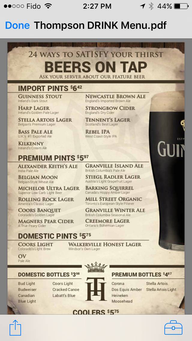 Menu at Thompson House Restaurant & Pub, Windsor, Wyandotte St E