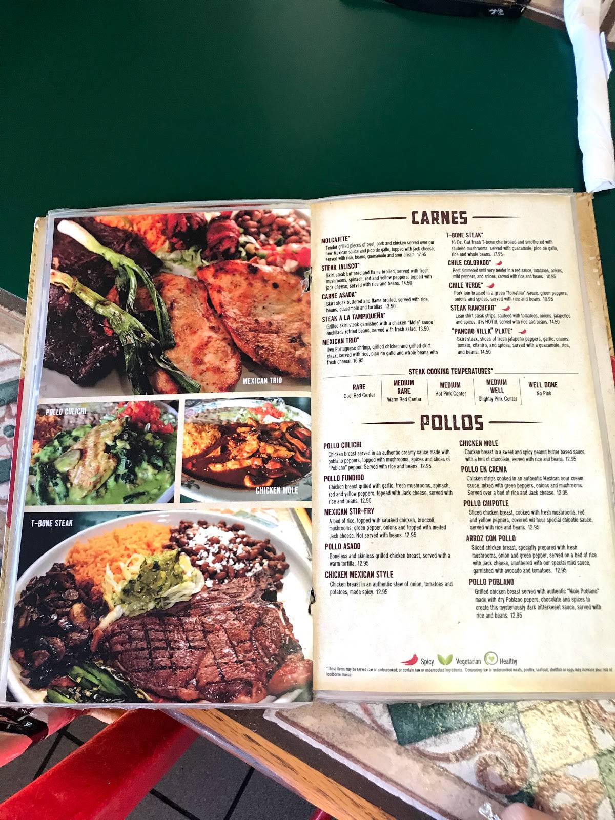 Menu at Three Margaritas restaurant, Sidney, Silverberg Dr a