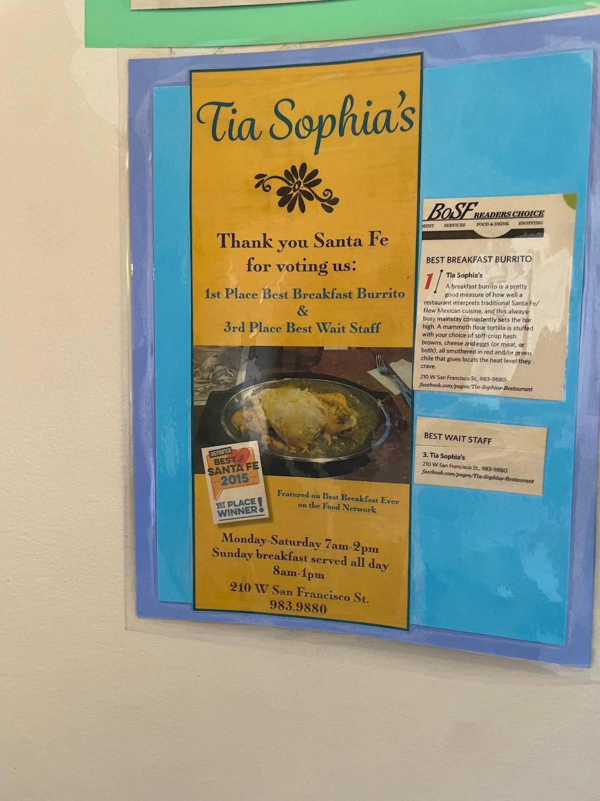 Menu at Tia Sophia's restaurant, Santa Fe