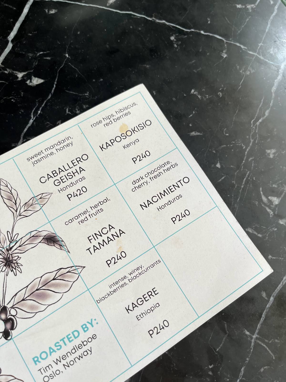 Menu at Tightrope Coffee cafe, Cebu City, M. L. Quezon Avenue