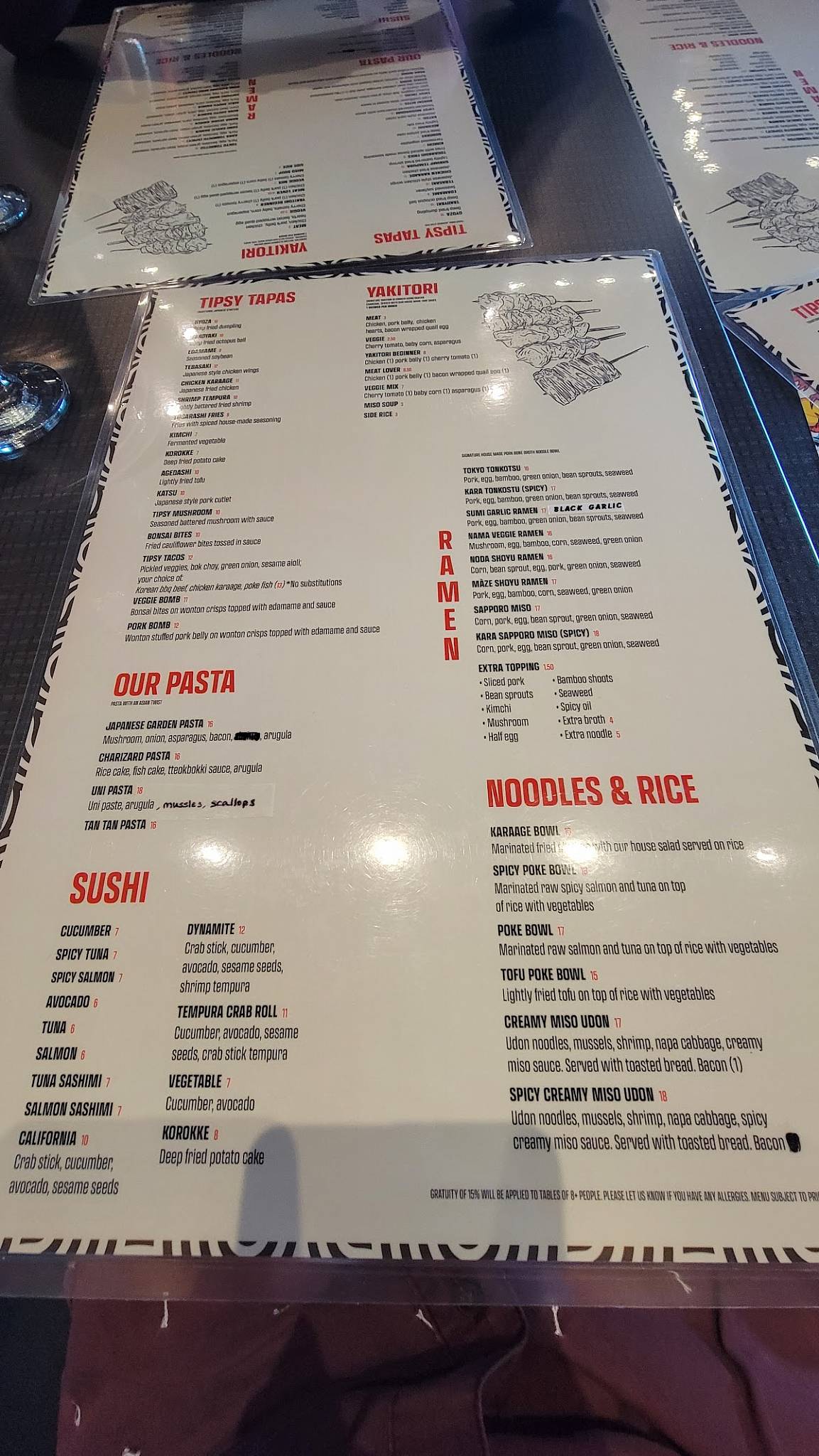 Menu at Tipsy Samurai Bar + Charcoal Grill, Regina