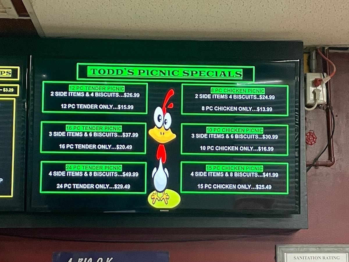 Menu at Todds Golden Fried Chicken restaurant, Marion