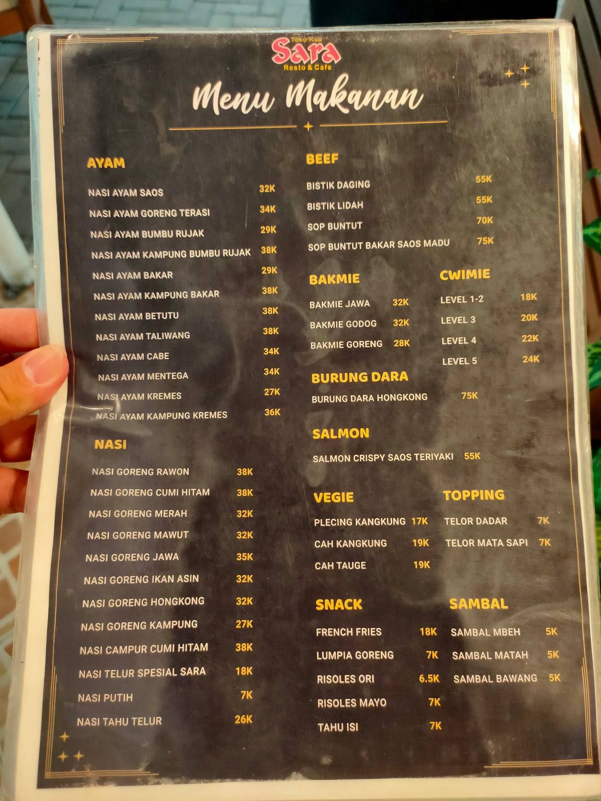 Menu at Toko Kue Sara Cab. Buring restaurant, Malang, Jl. Buring No.37