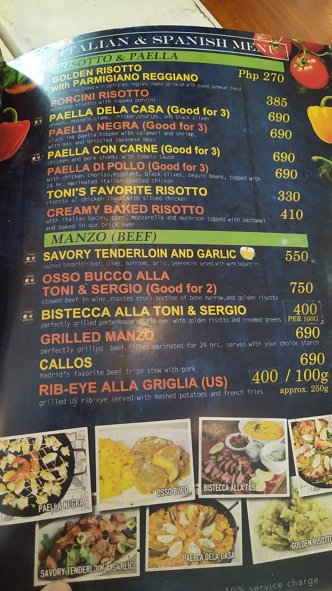 Menu at Toni & Sergio restaurant, Taguig