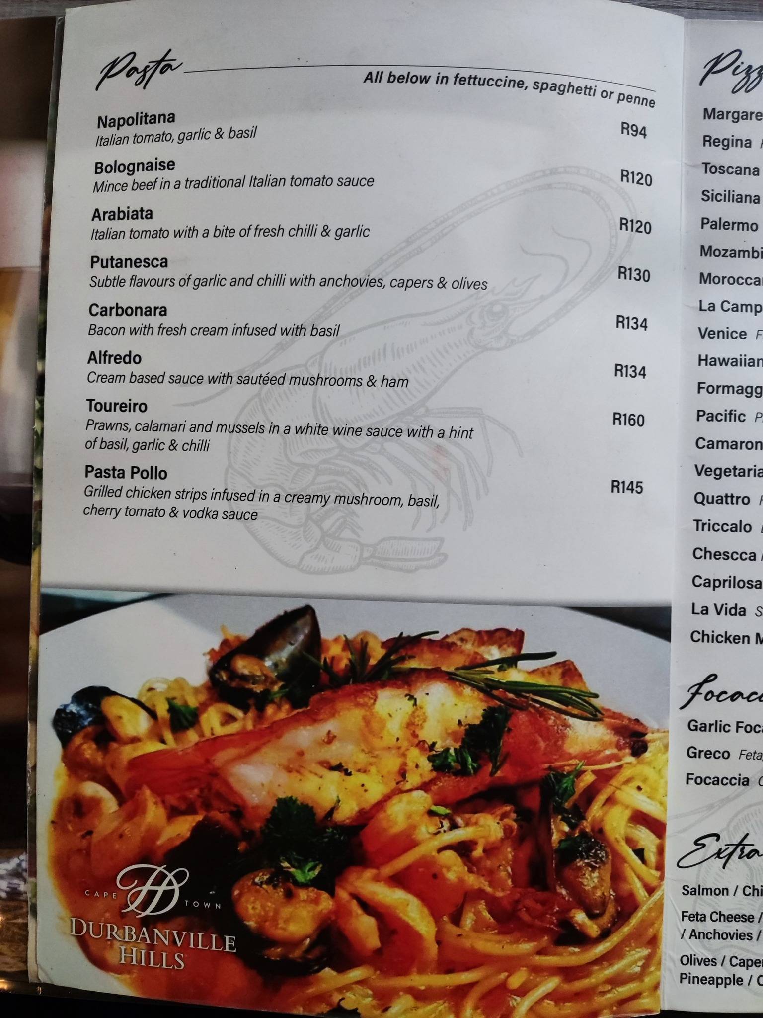 Menu at Toureiro House of Prawns restaurant, Pretoria, 978 Veda Ave