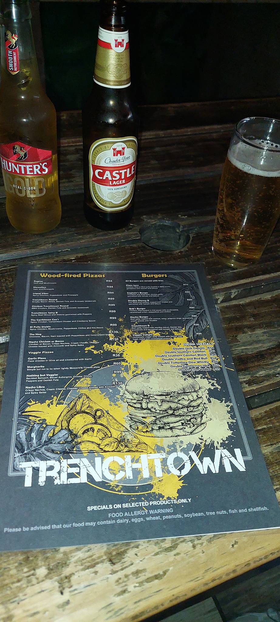 Menu at Trenchtown pub & bar, Cape Town