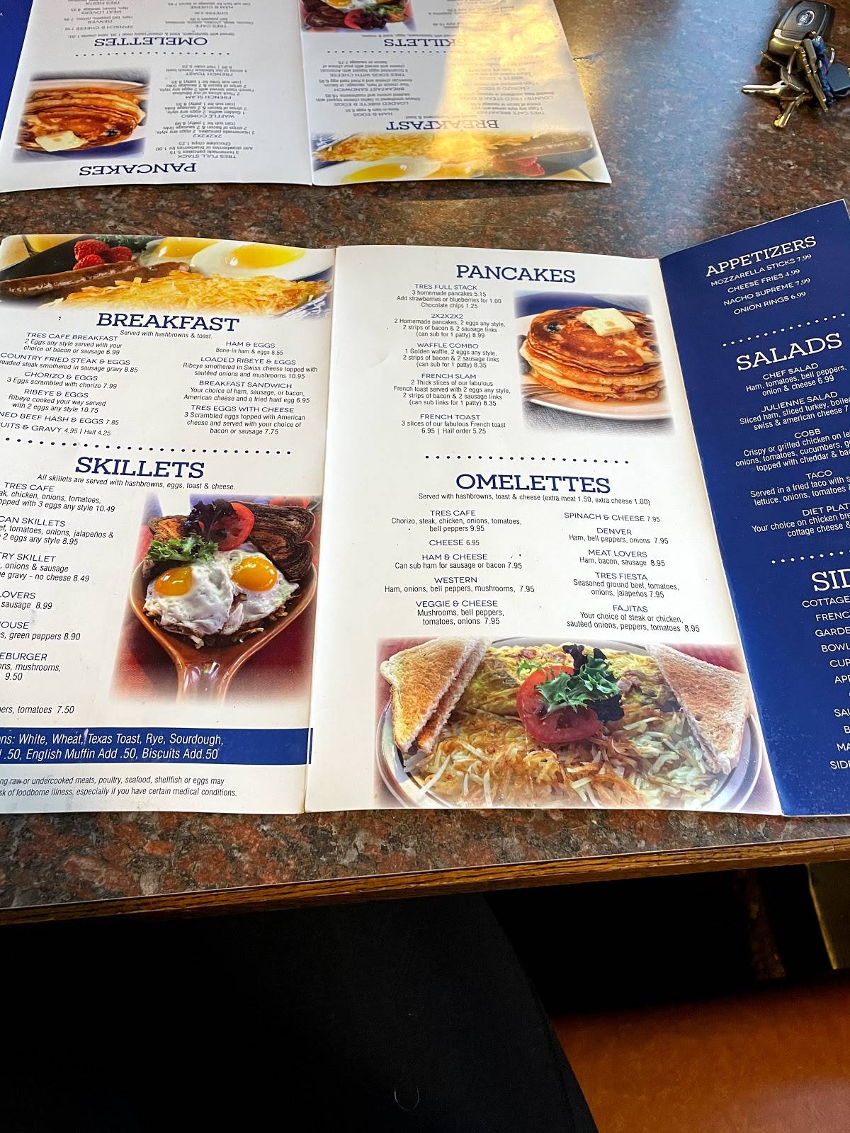 Menu at Tres Cafe, Galesburg