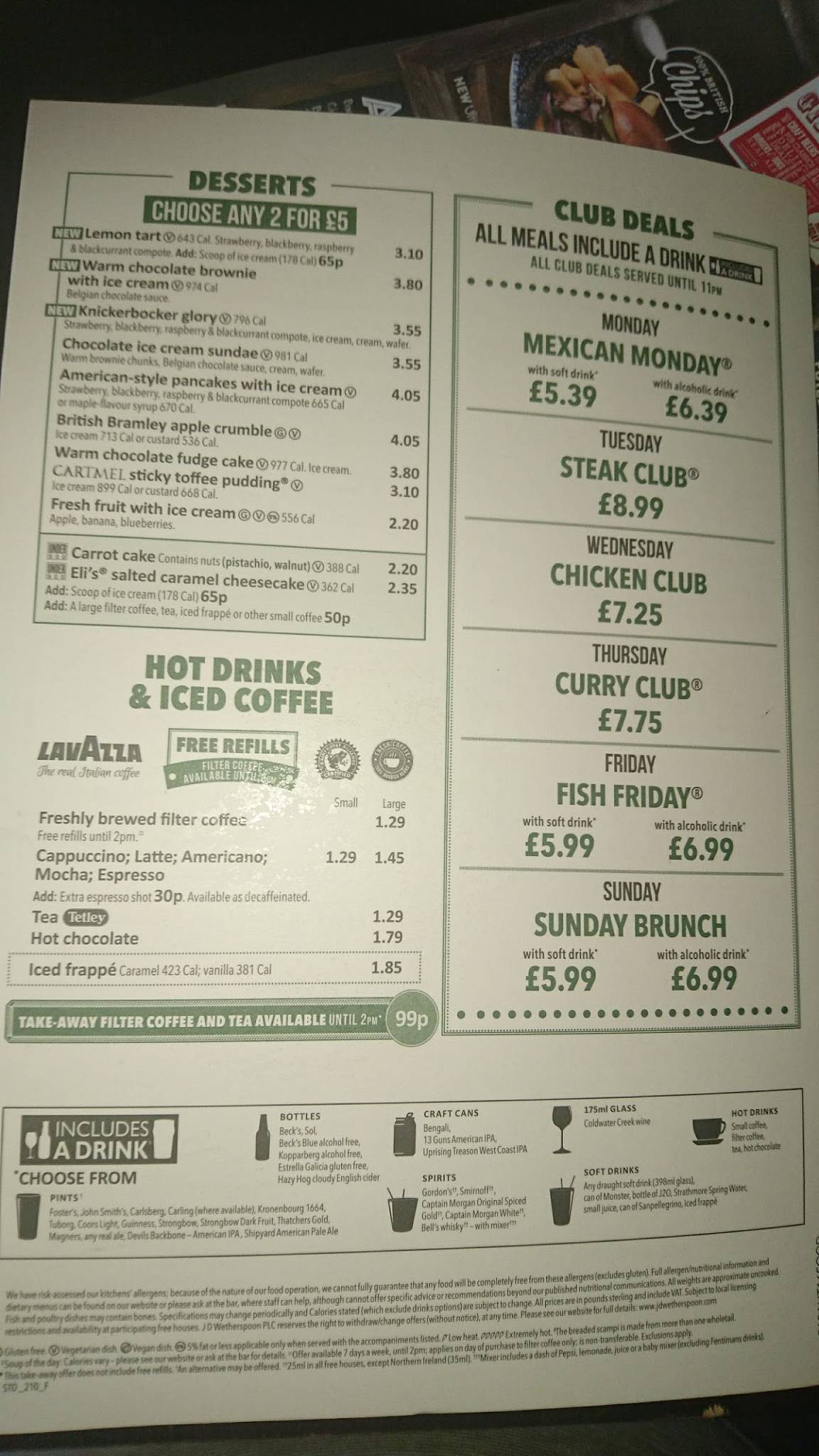 Menu at Troll Cart Wetherspoons Great Yarmouth pub & bar, Great Yarmouth