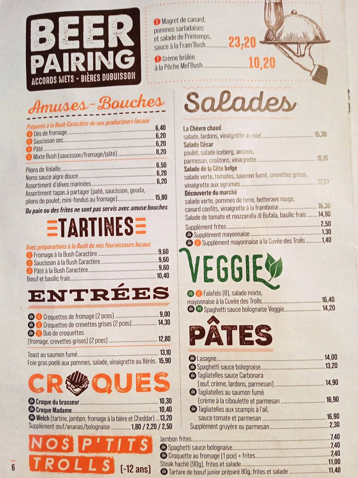 Menu au Trolls & Bush ATH - Taverne brasserie, Ath