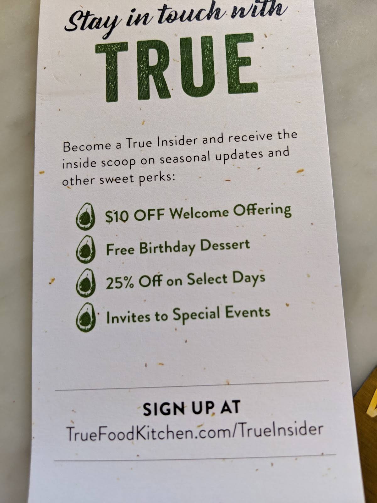 Menu at True Food Kitchen restaurant, Naples