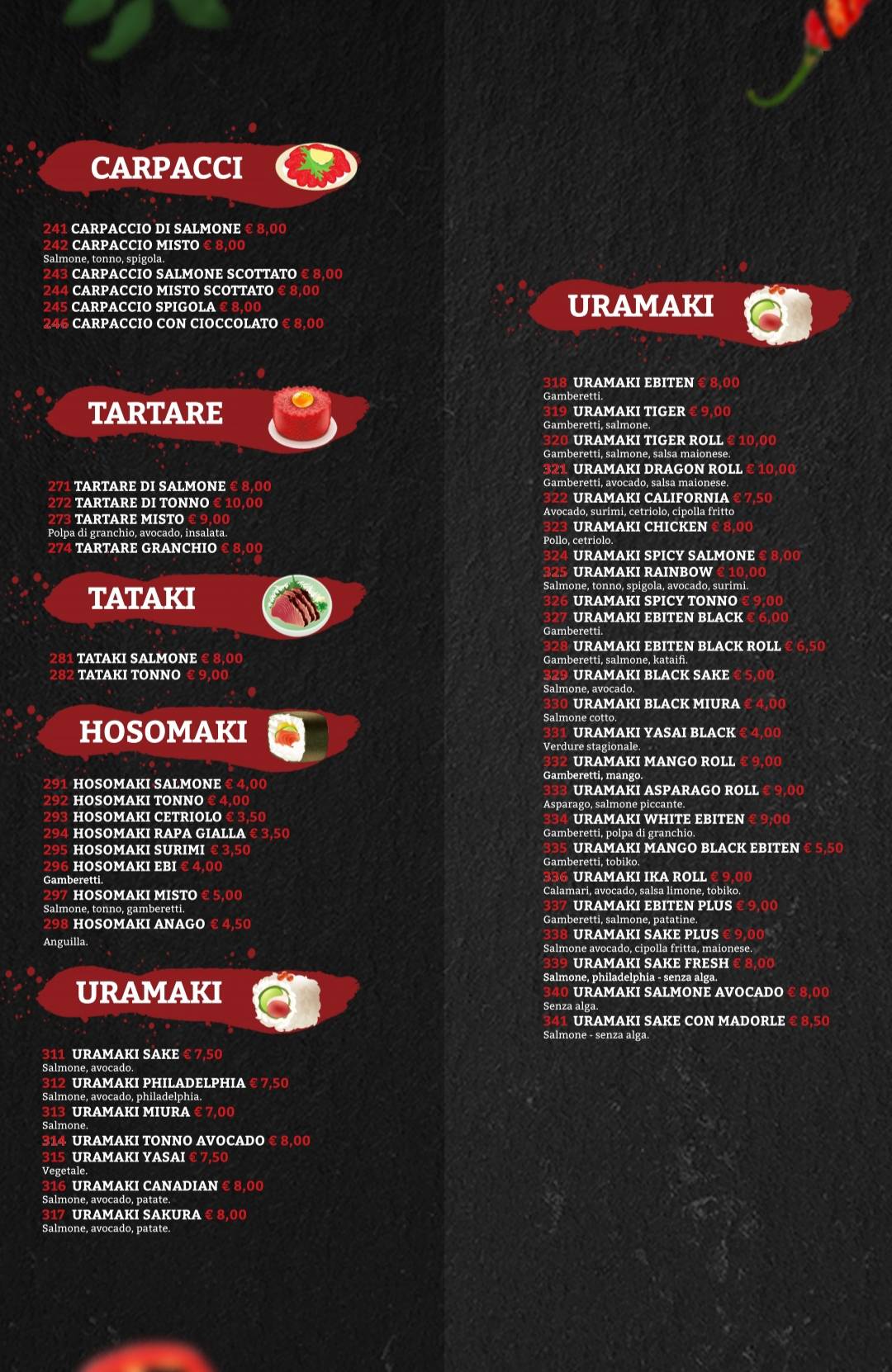 Carta del restaurante Tsubaki Sushi All You Can Eat, Lido di Savio