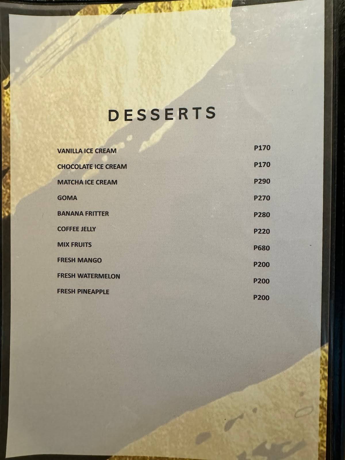 Menu at Tsumura restaurant, Makati