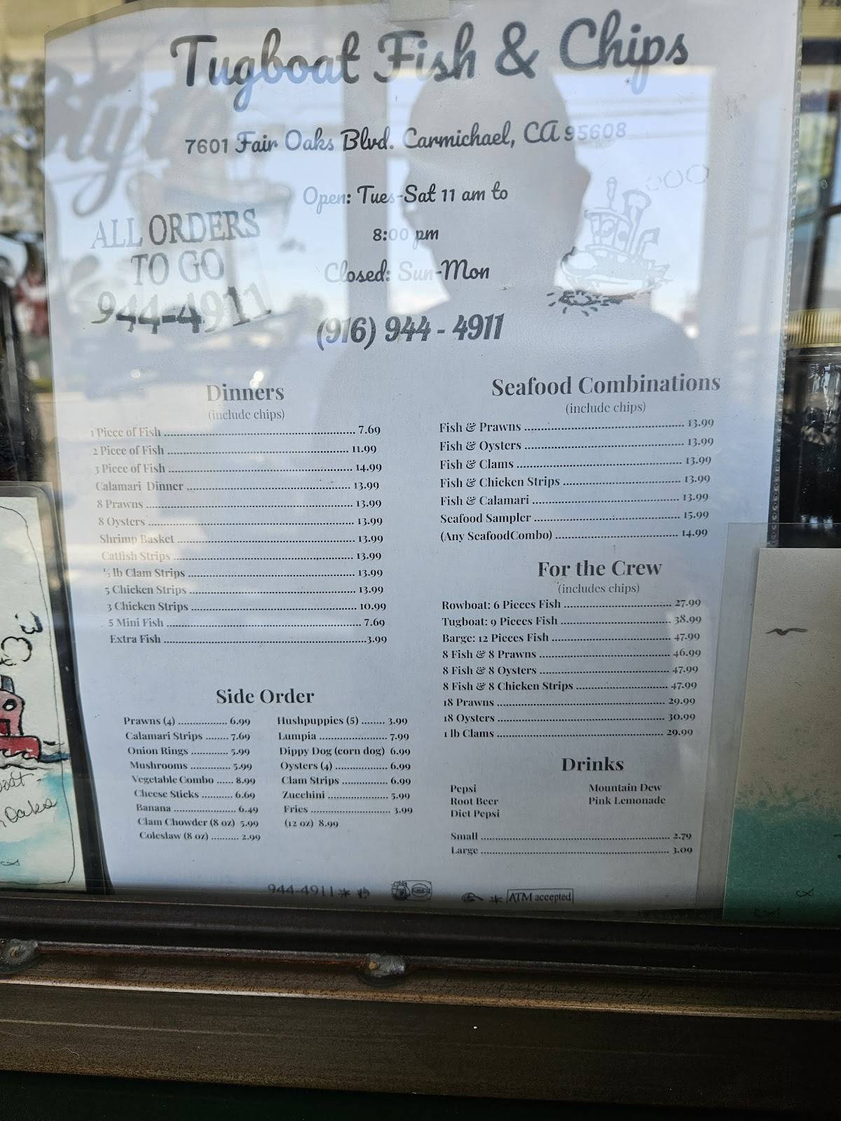 Menu at Tugboat Fish & Chips restaurant, Carmichael, Fair Oaks Blvd