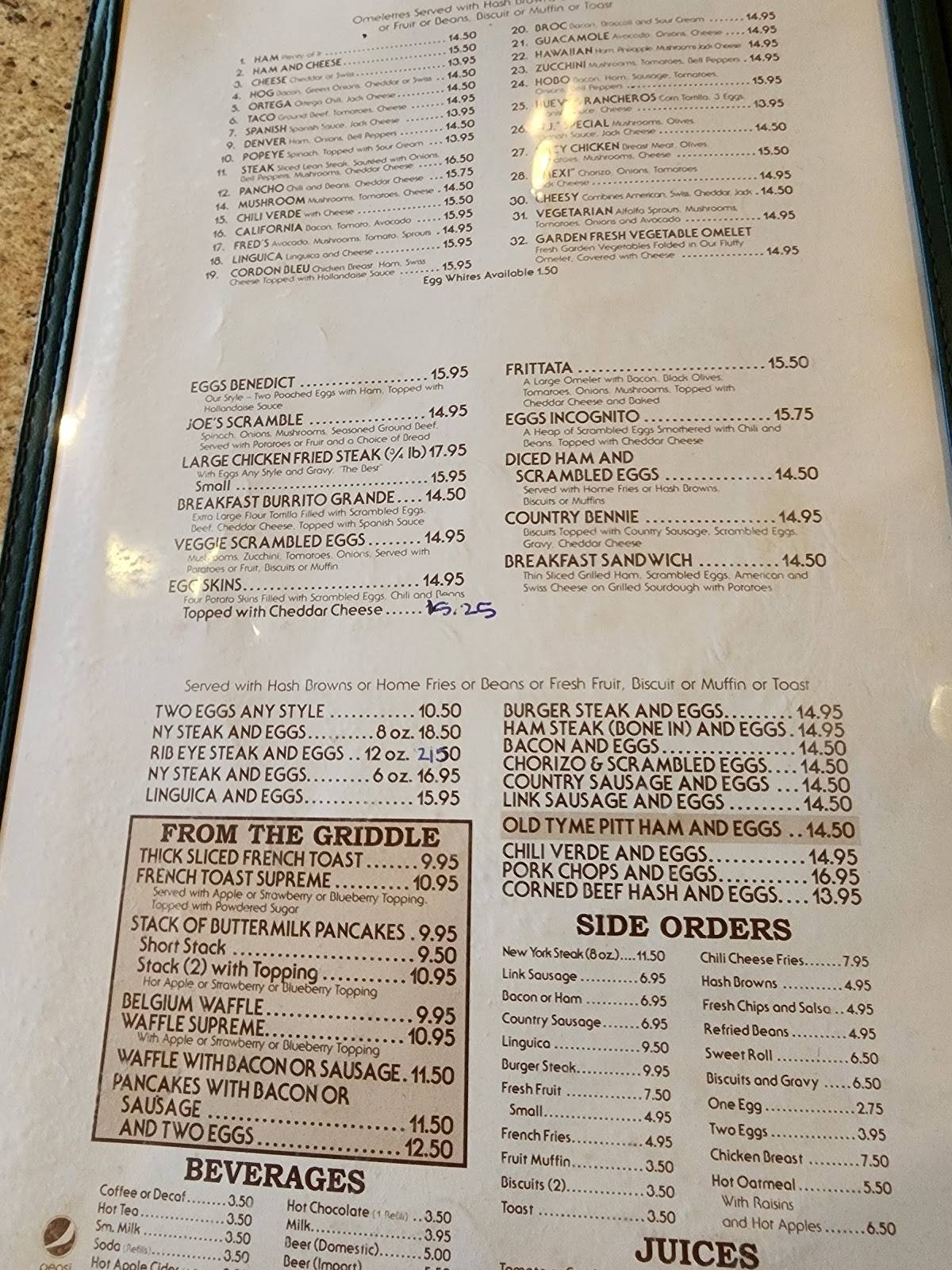 Menu at Apple Annie's restaurant, Tulare