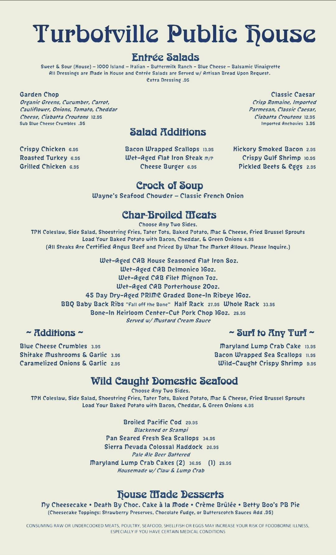 Menu at Turbotville Public House, Turbotville