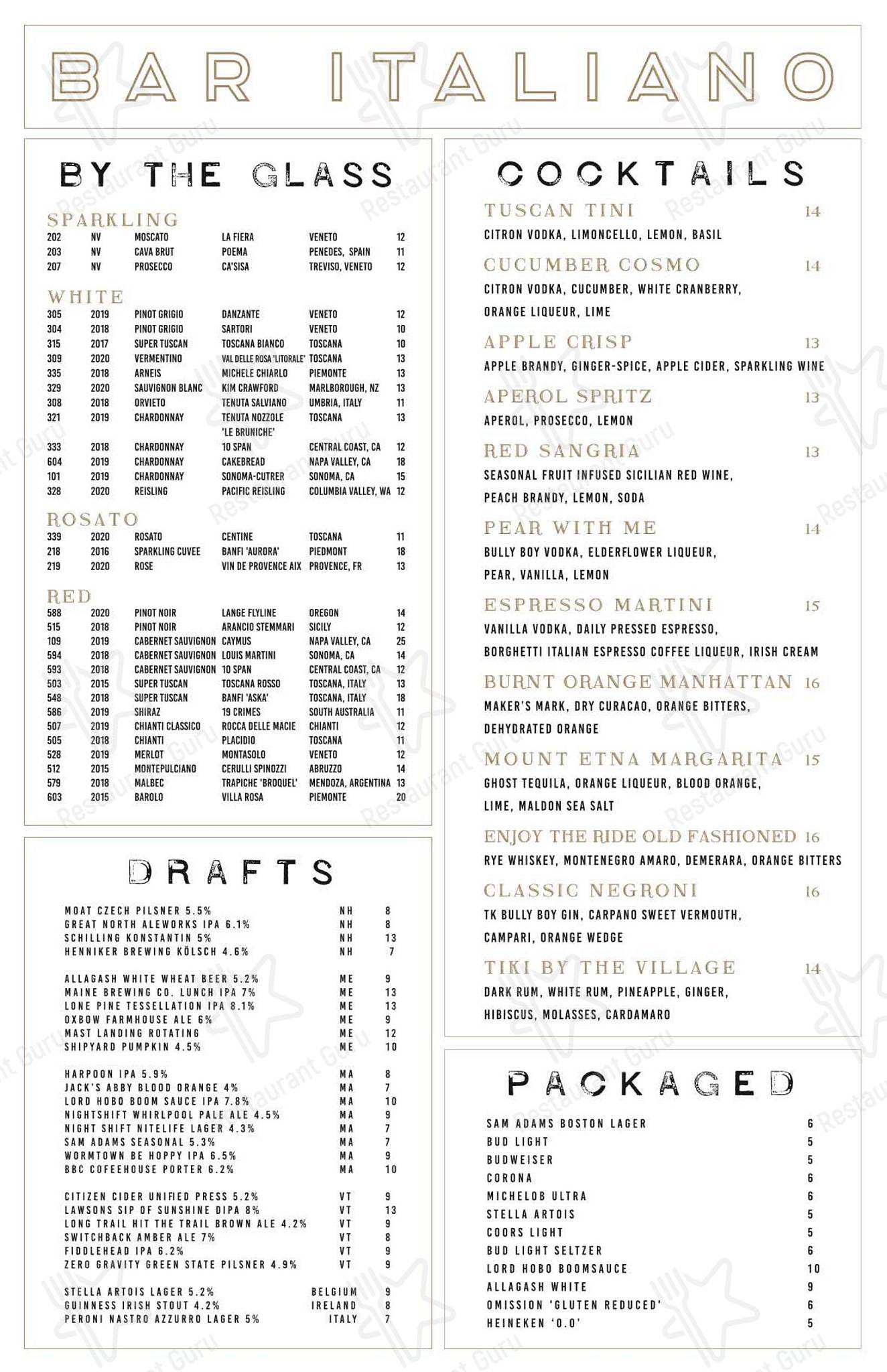 Menu at Tuscan Kitchen Salem restaurant, Salem, 19 Via Toscana