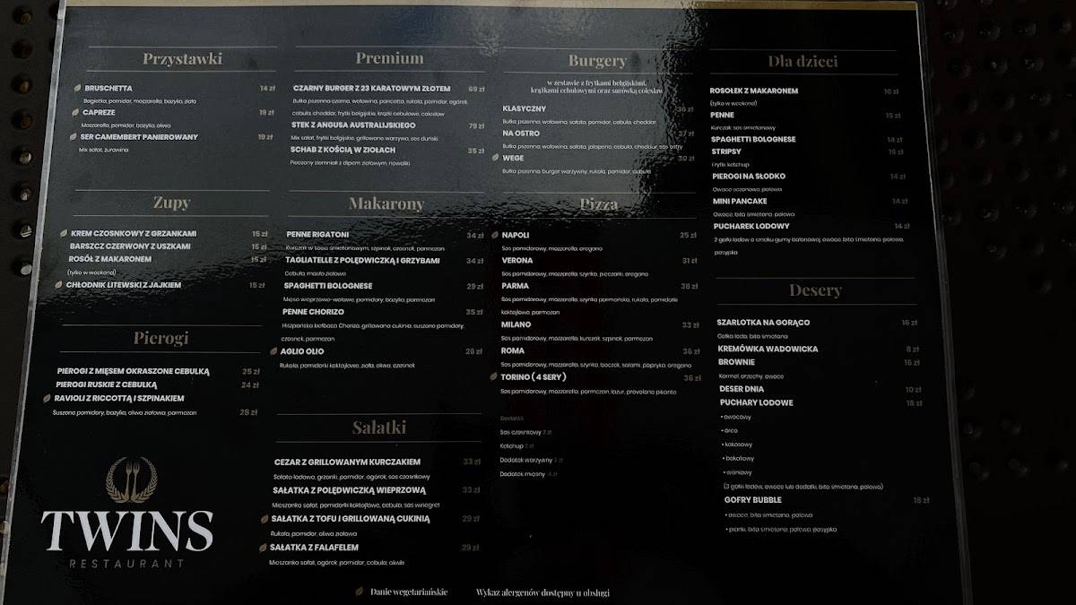 Menu at Twins Restaurant, Zator