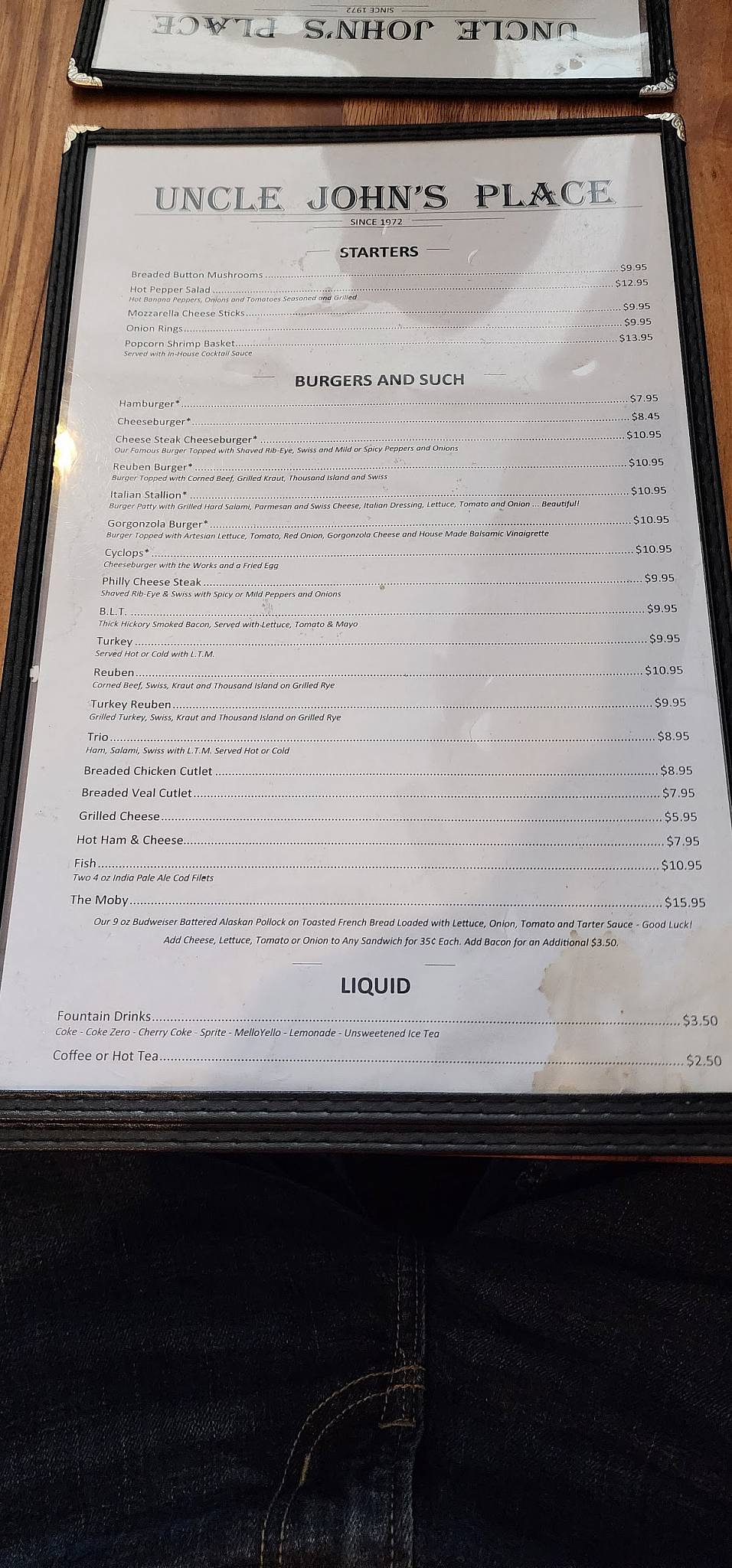 Menu at UNCLE JOHN’S PLACE restaurant, Mansfield