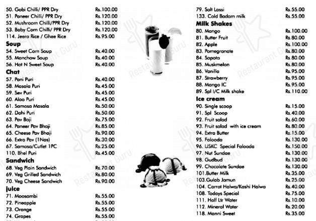 Menu at Udupi Krishna Grand, Bengaluru, No.220