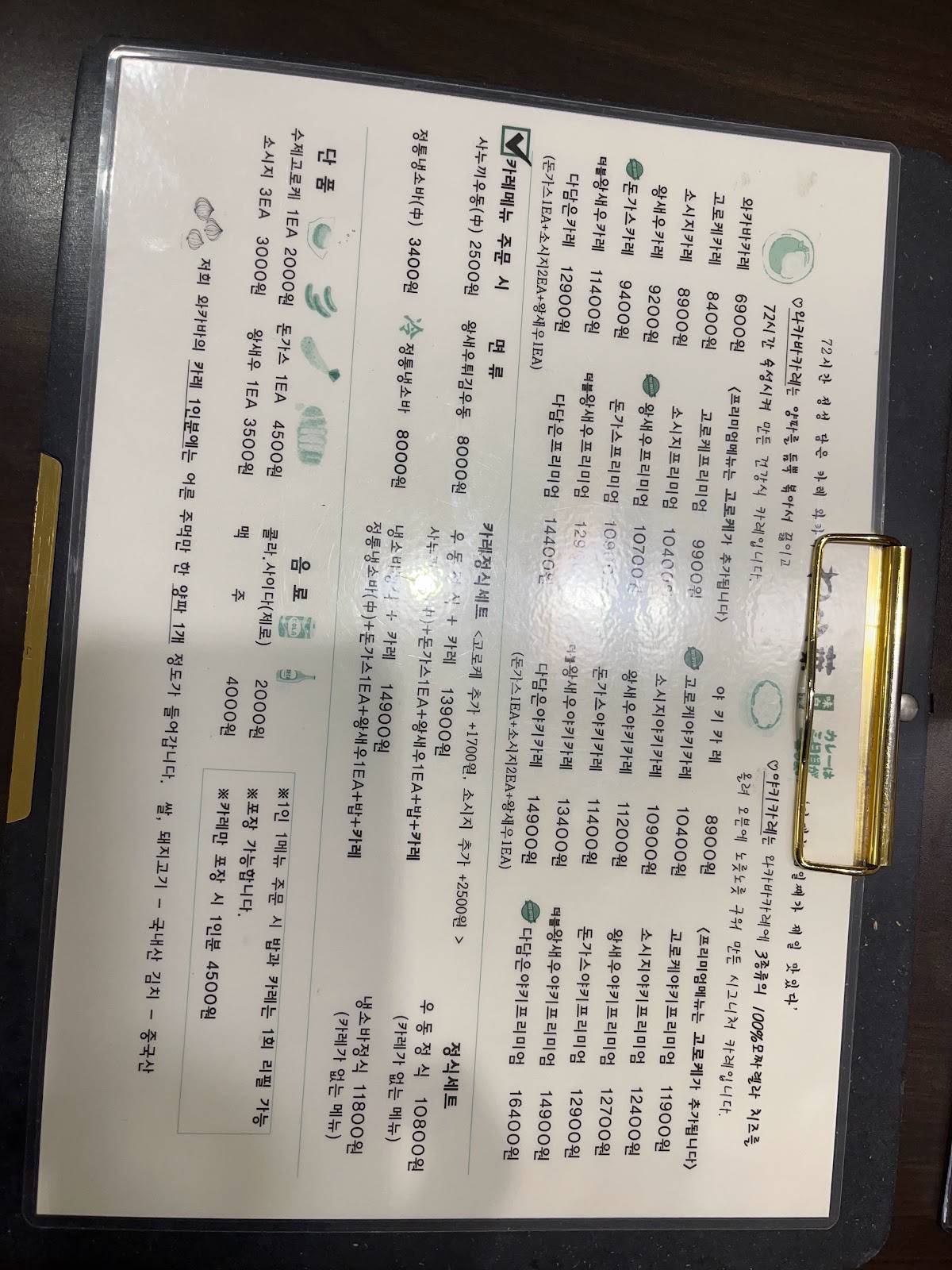 Menu at Wakaba restaurant, Ulsan, 26 Wangsaeng-ro 66beon-gil