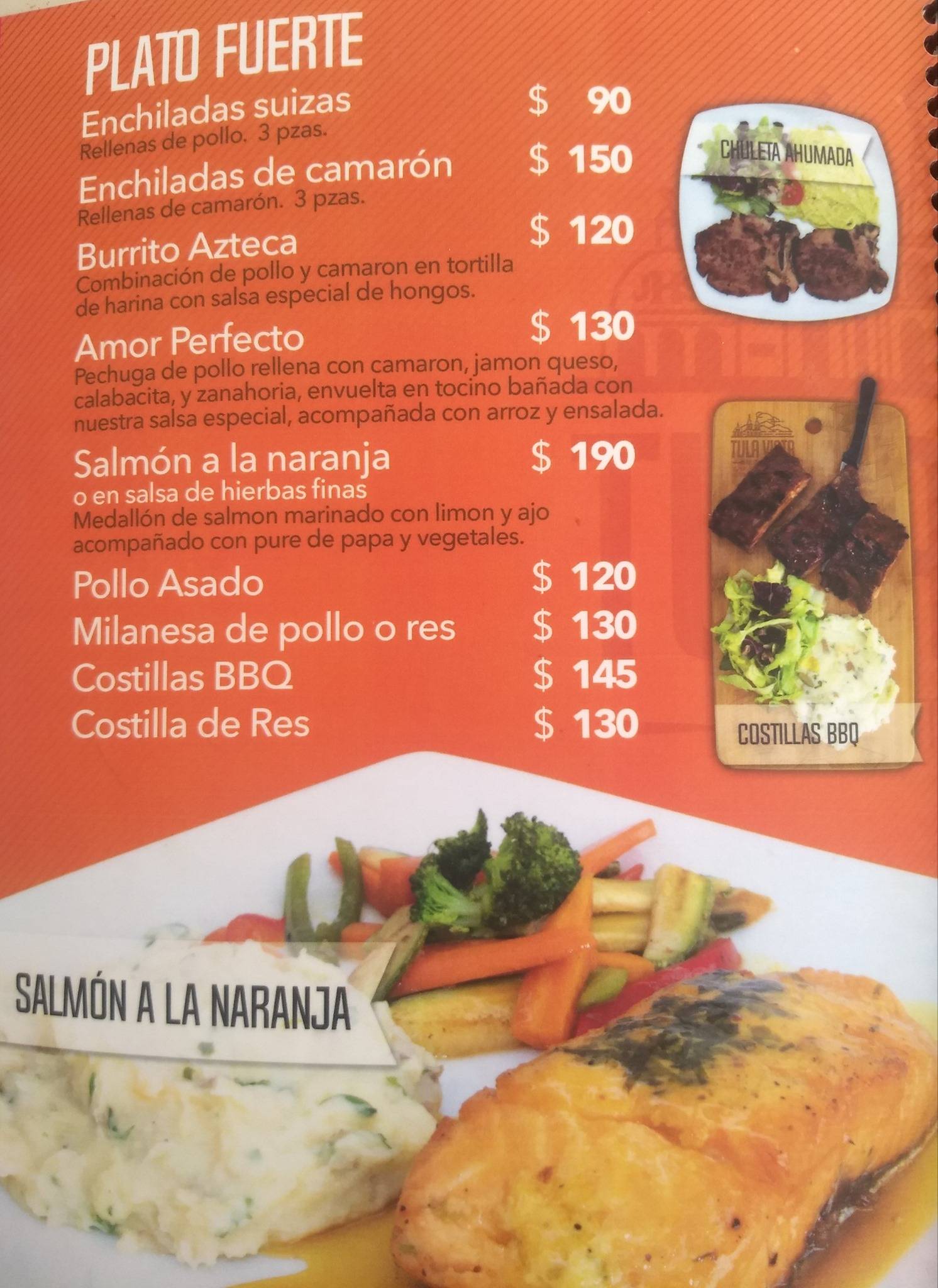 Carta de Restaurant Tula Vista, Unión de Tula