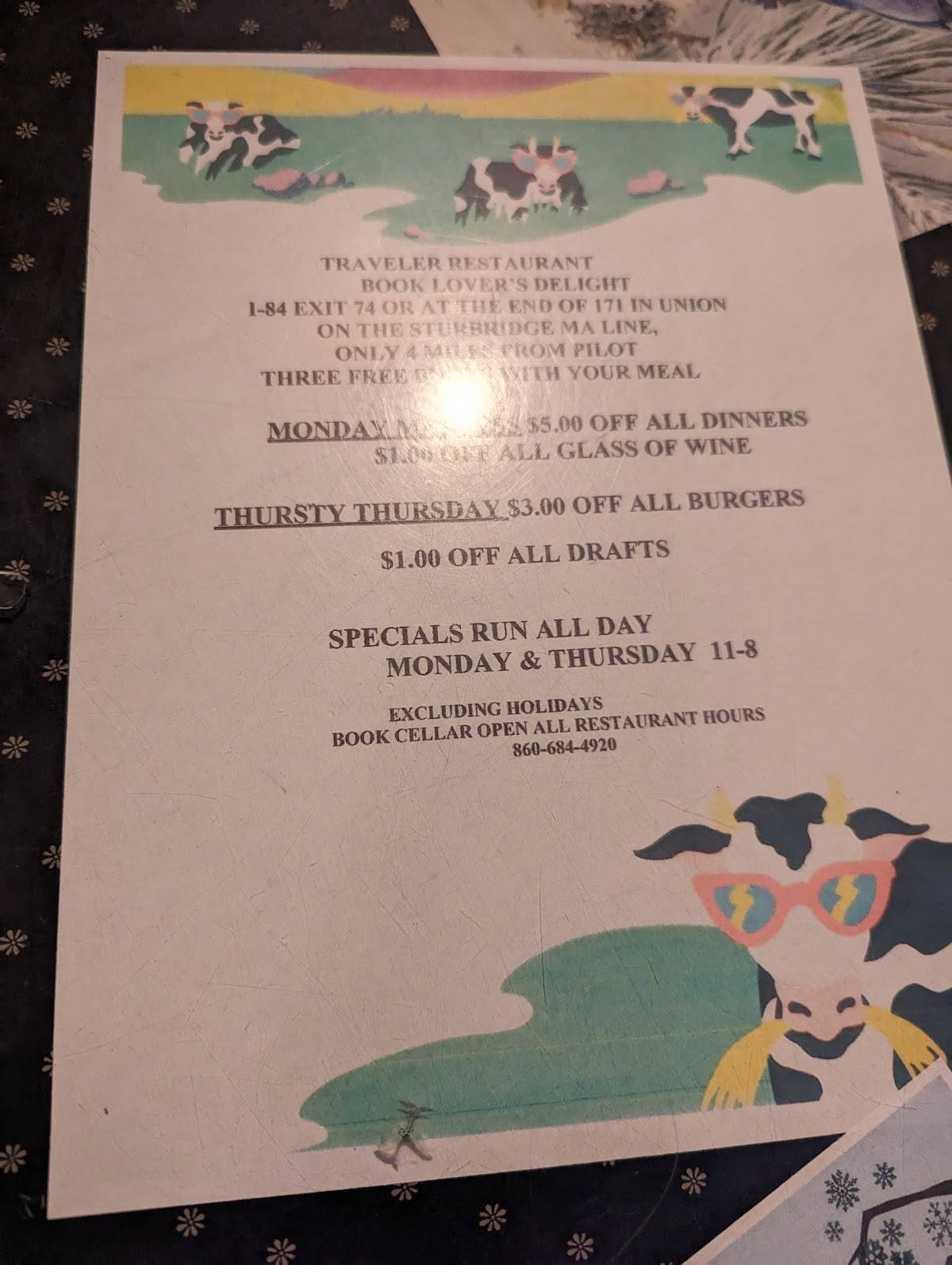 Menu at The Traveler Restaurant, Union