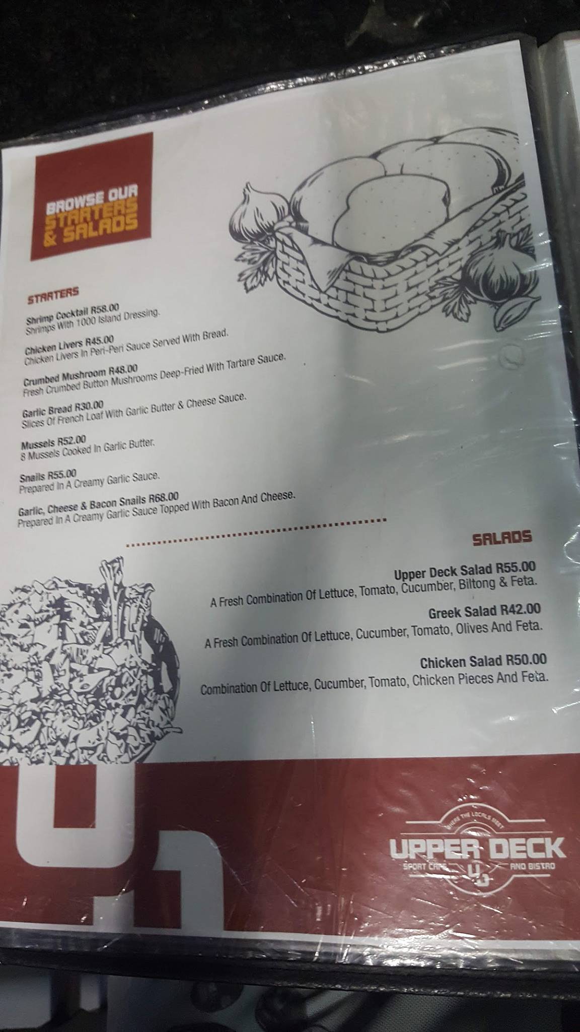 Menu at Upper Deck. pub & bar, Nelspruit