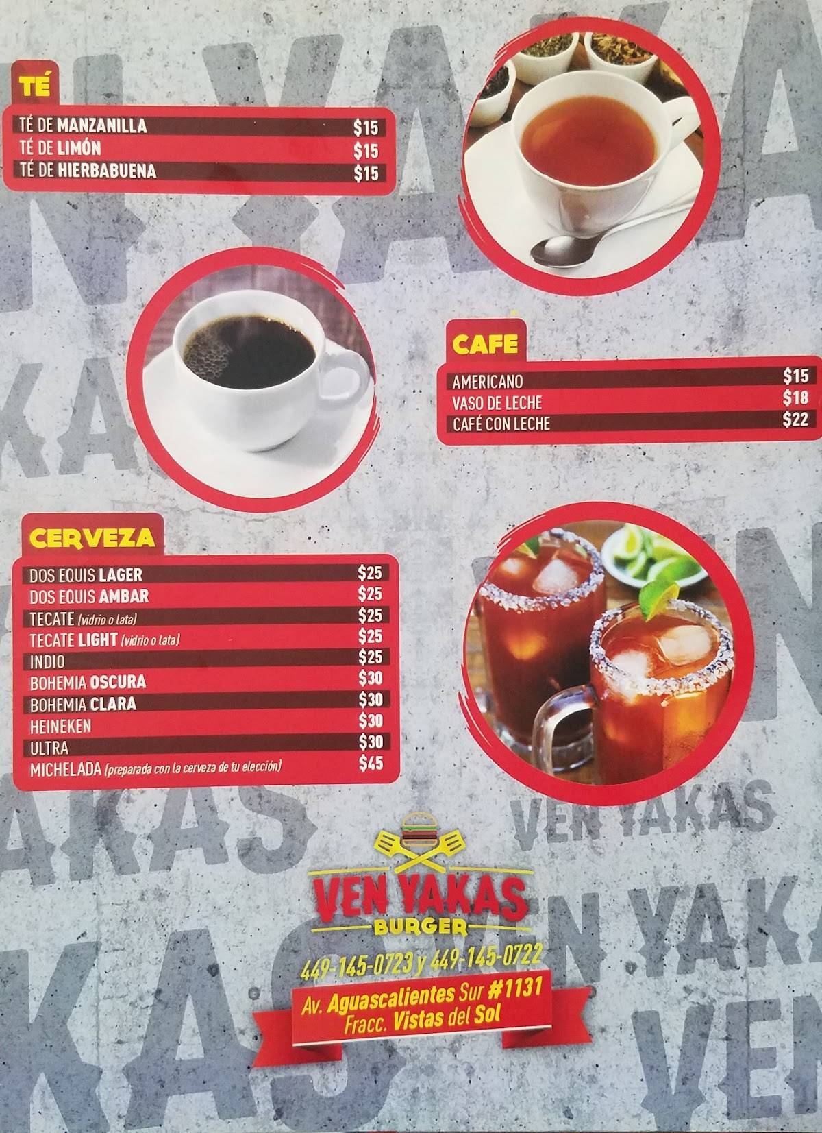 Menu at VEN YAKAS BURGER - vistas del sol restaurant, Aguascalientes