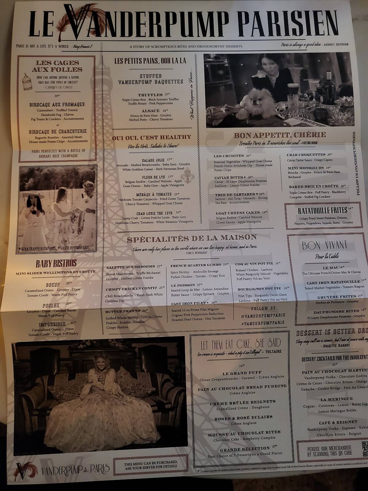 Menu at Vanderpump à Paris pub & bar, Las Vegas