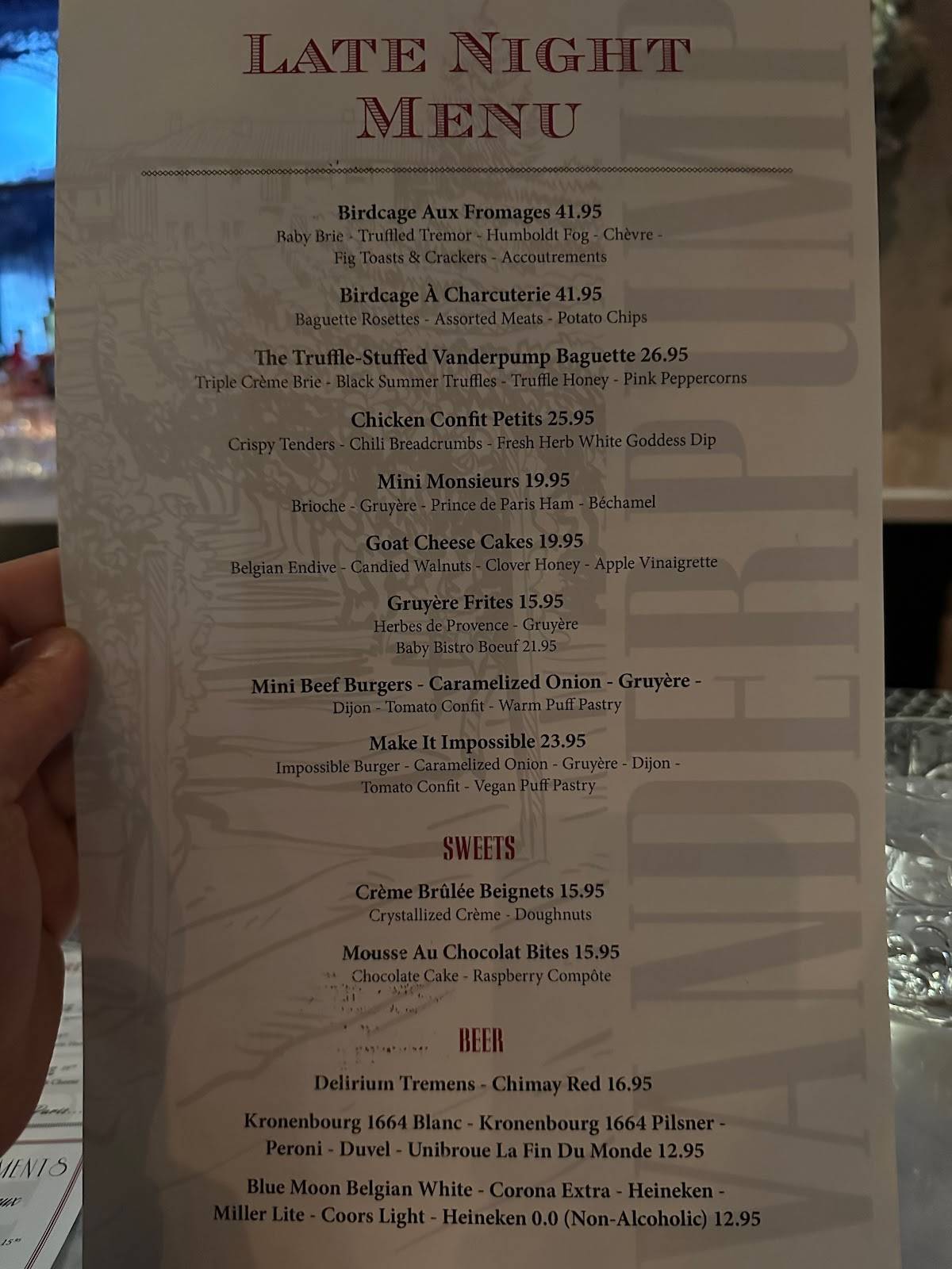 Menu at Vanderpump à Paris pub & bar, Las Vegas