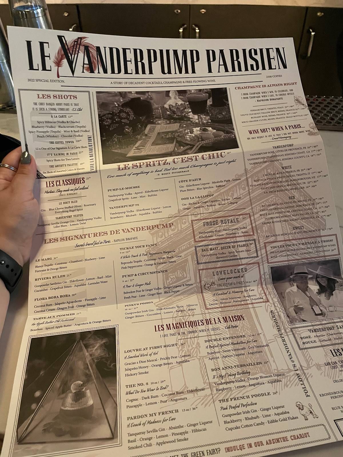 Menu at Vanderpump à Paris pub & bar, Las Vegas