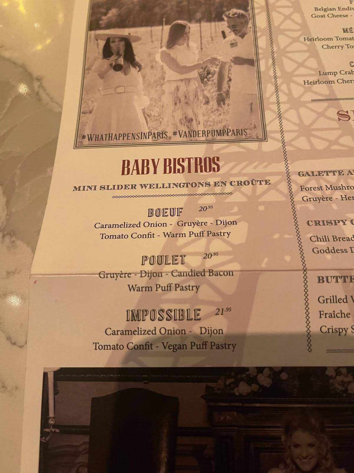 Menu at Vanderpump à Paris pub & bar, Las Vegas