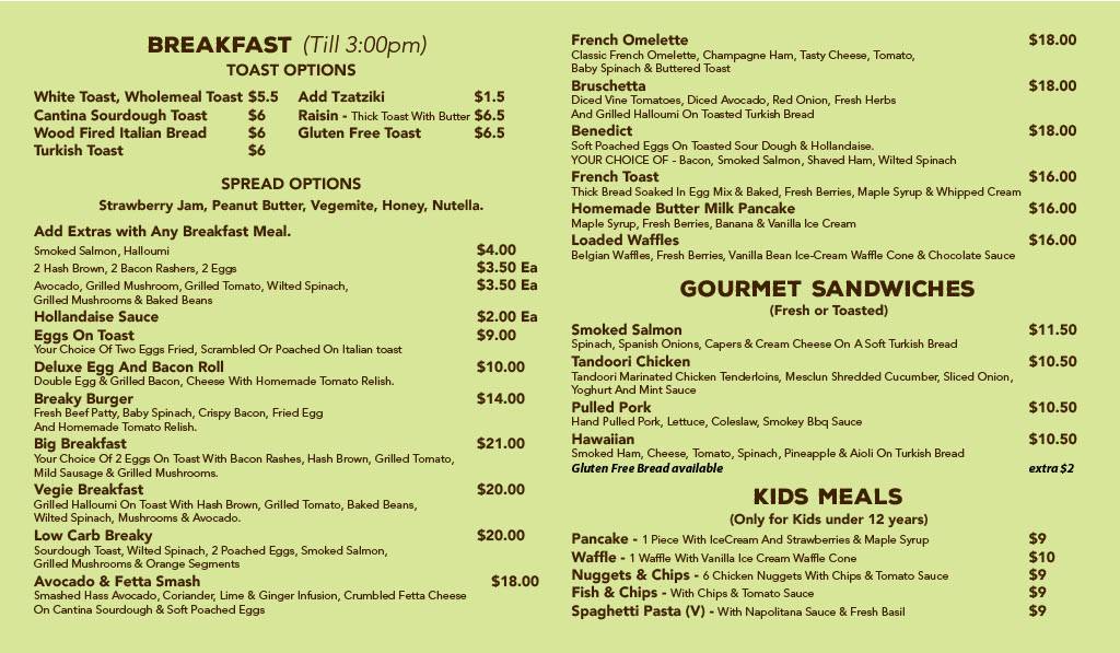 Menu at Vanilla Pod Food & Espresso Bar, Queanbeyan