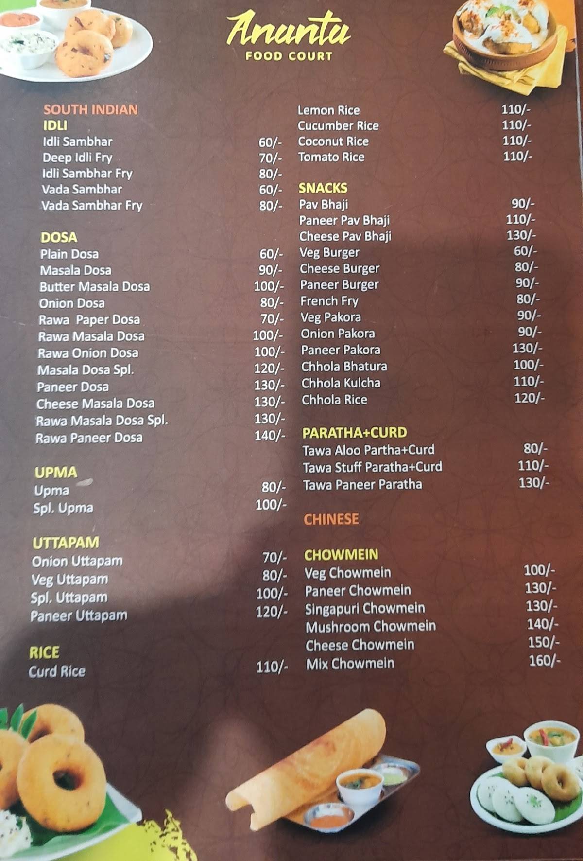 Menu at ANANTA FOOD COURT, Varanasi