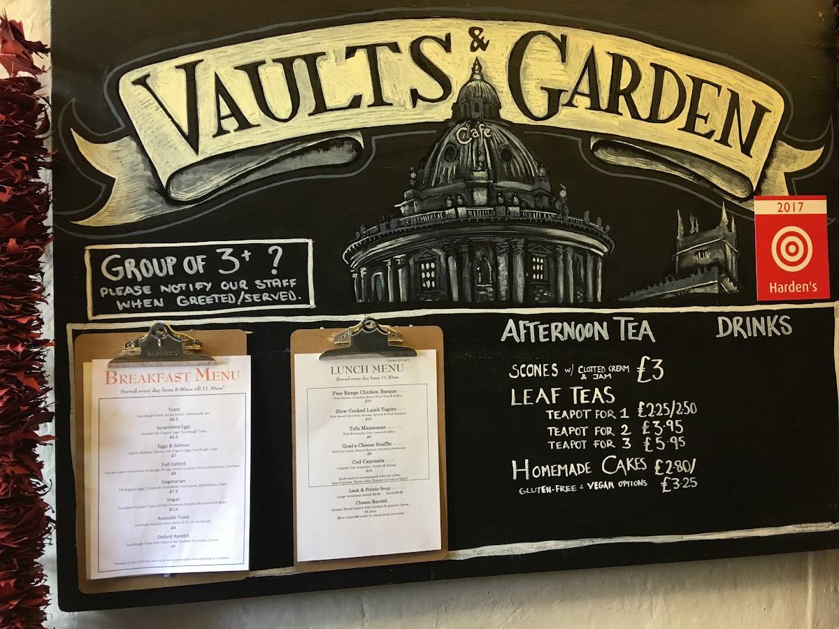 Carta del café Vaults & Garden, Oxford