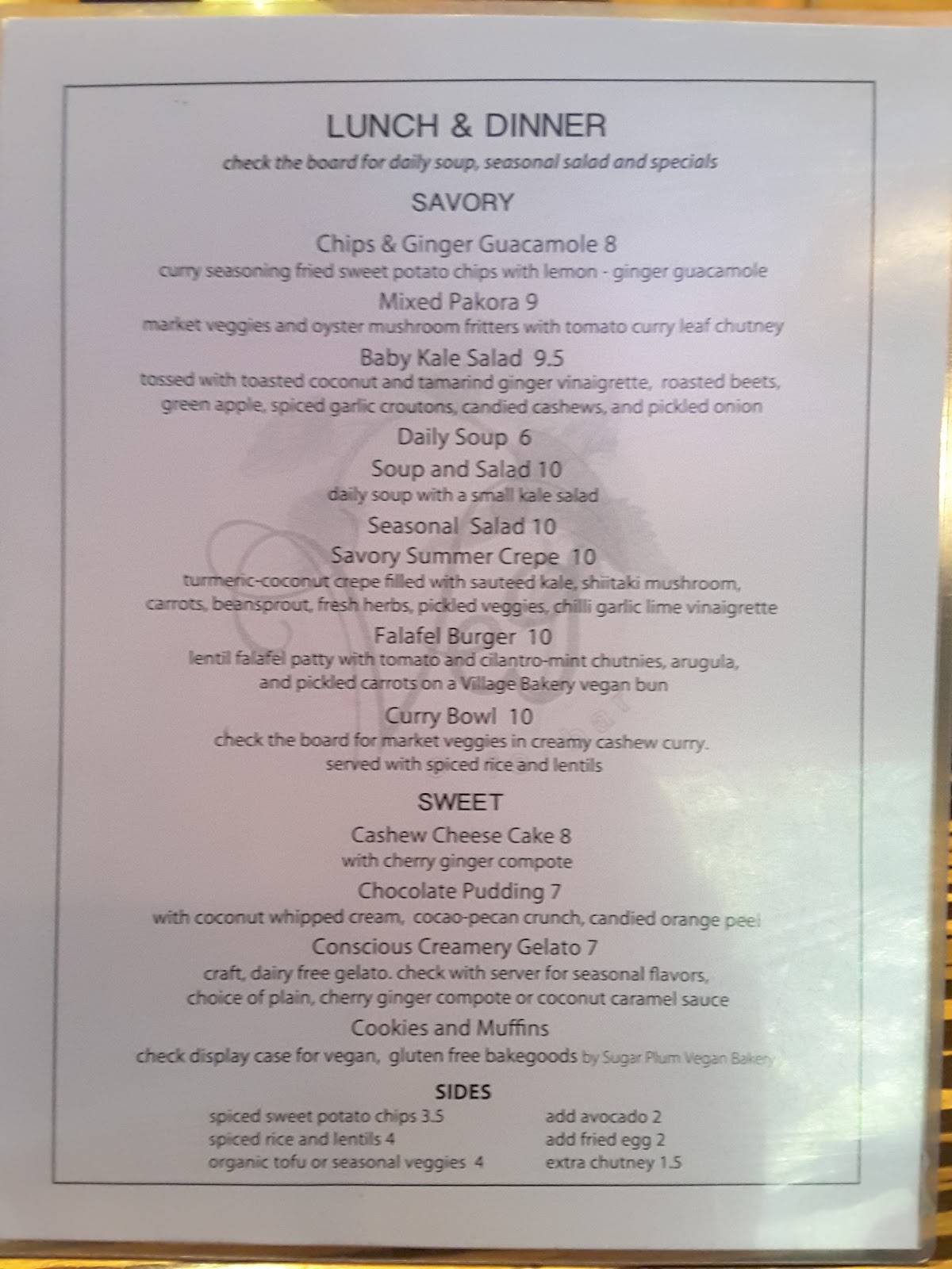 Menu at Veg Café & Bar, Sacramento