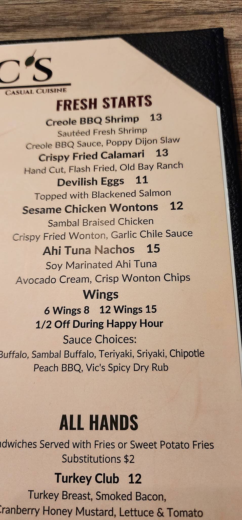 Menu at Victors steakhouse, Florence, 126 W Evans St