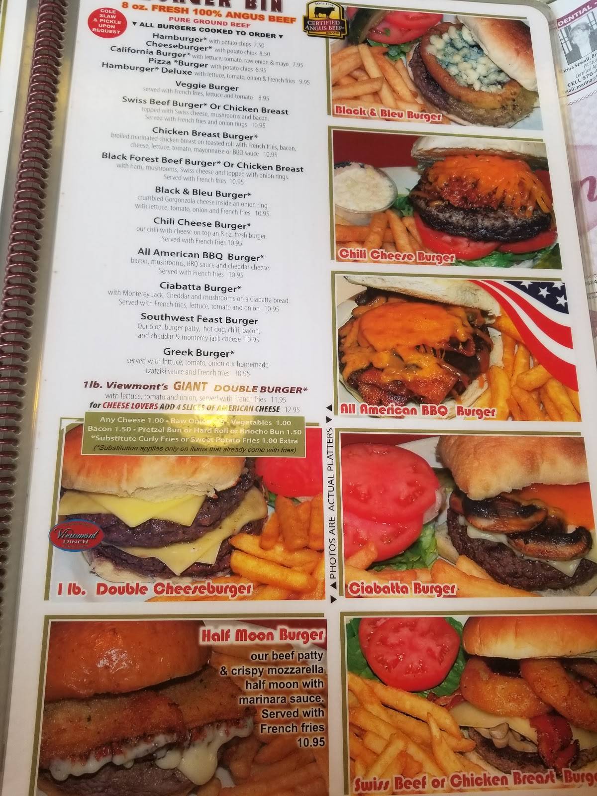Menu at Viewmont Diner restaurant, Scranton, 448 Scranton Carbondale Hwy