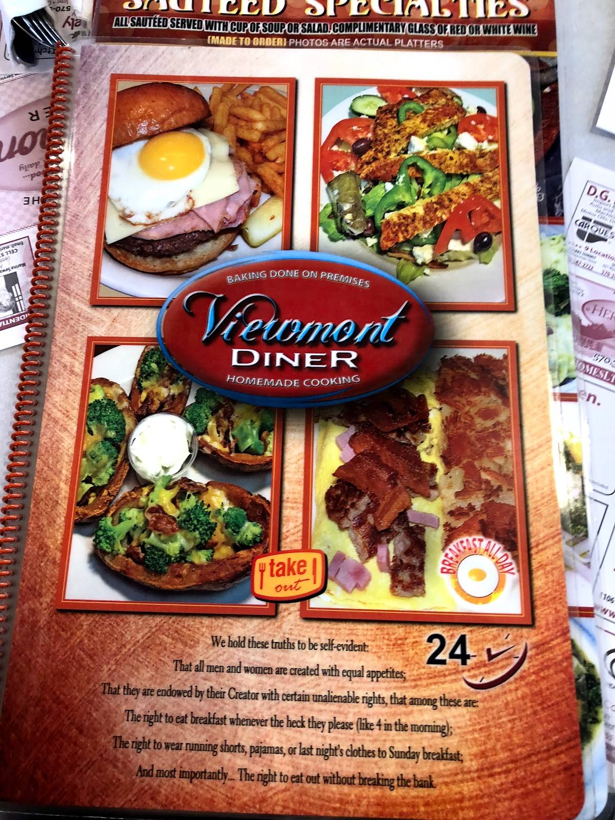 Menu at Viewmont Diner restaurant, Scranton, 448 Scranton Carbondale Hwy