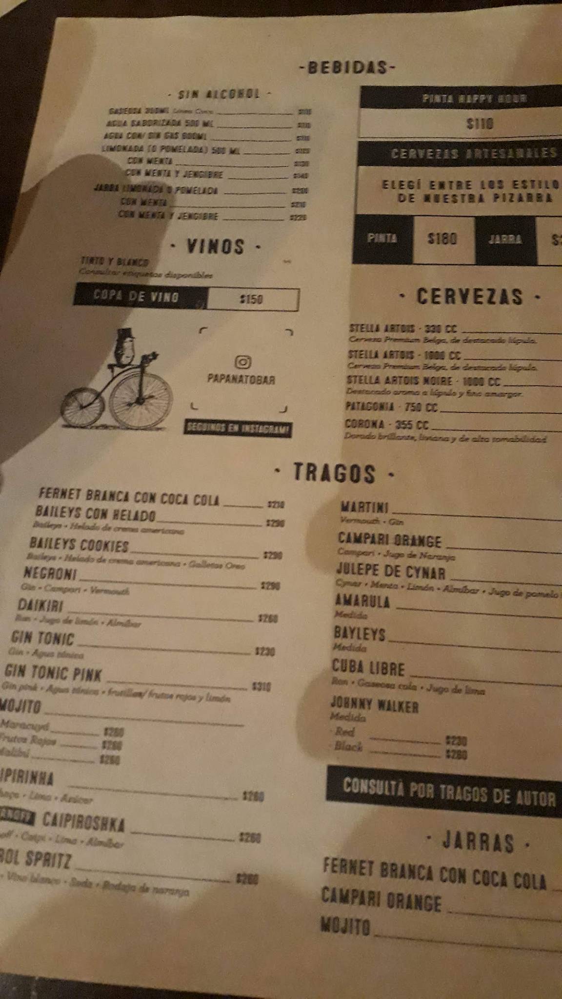Carta de Papanato – Bar de papas [Villa Allende], Villa Allende