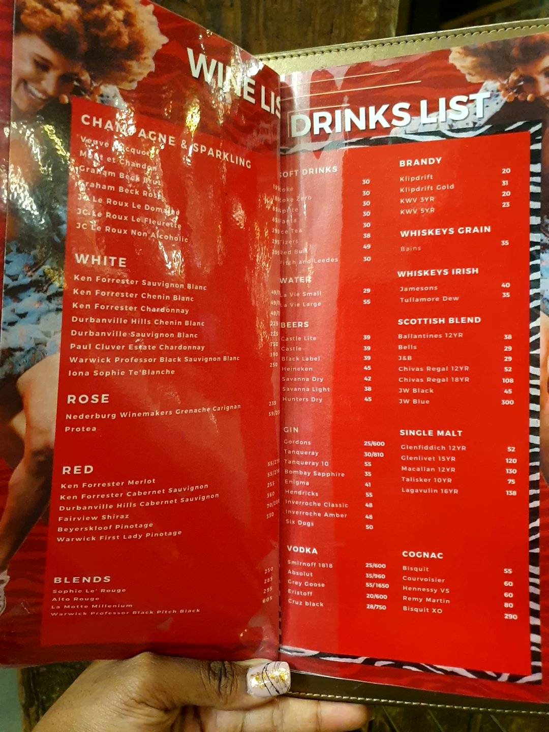Menu at Vivaldi Restaurant, Cape Town
