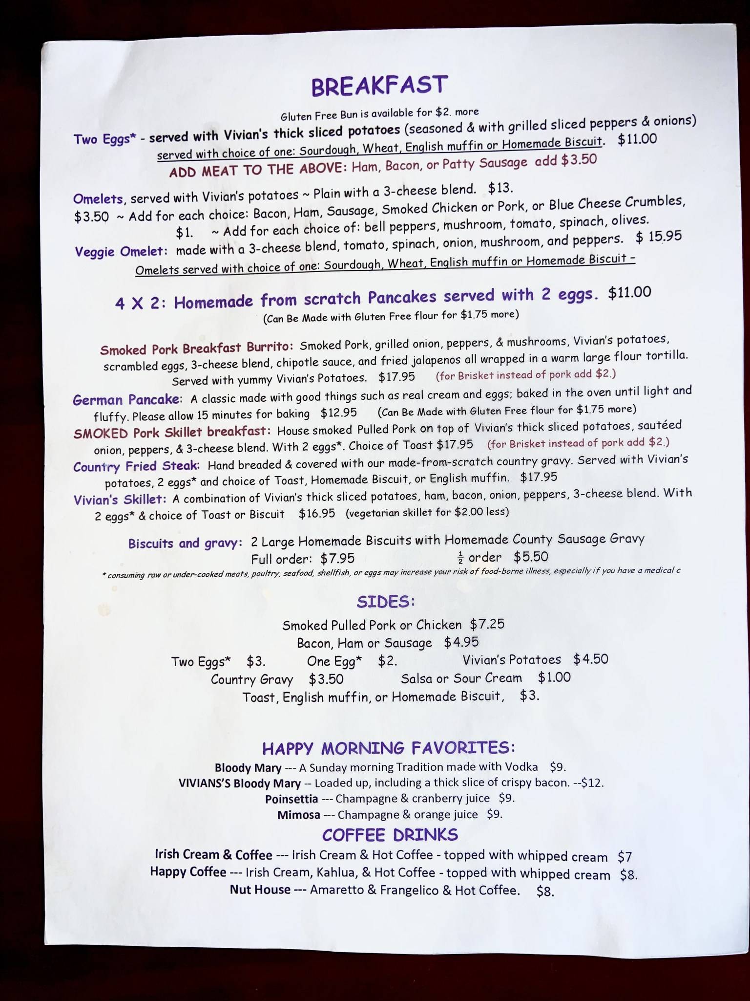 Menu at Vivian's Restaurant Bill's Barbecue, Lincoln City