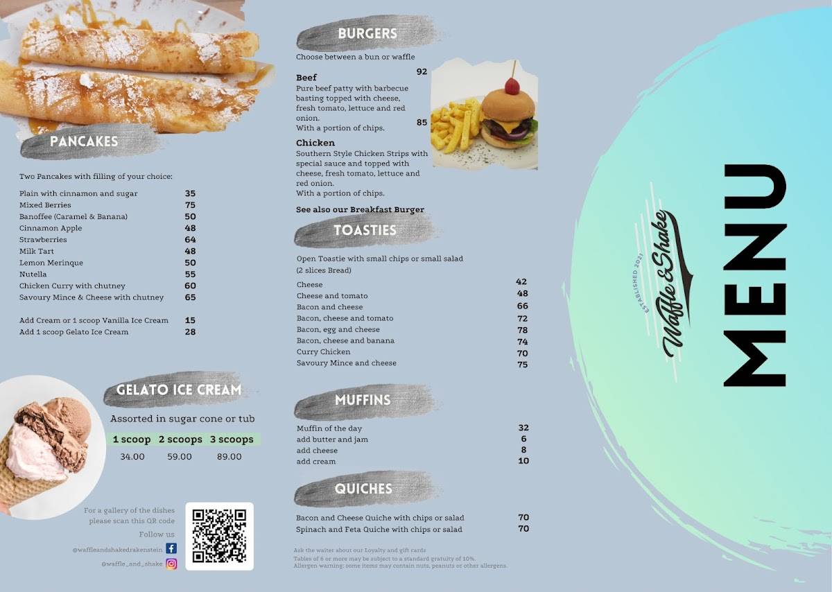 Menu at Waffle and Shake Drakenstein Sentrum desserts, Paarl