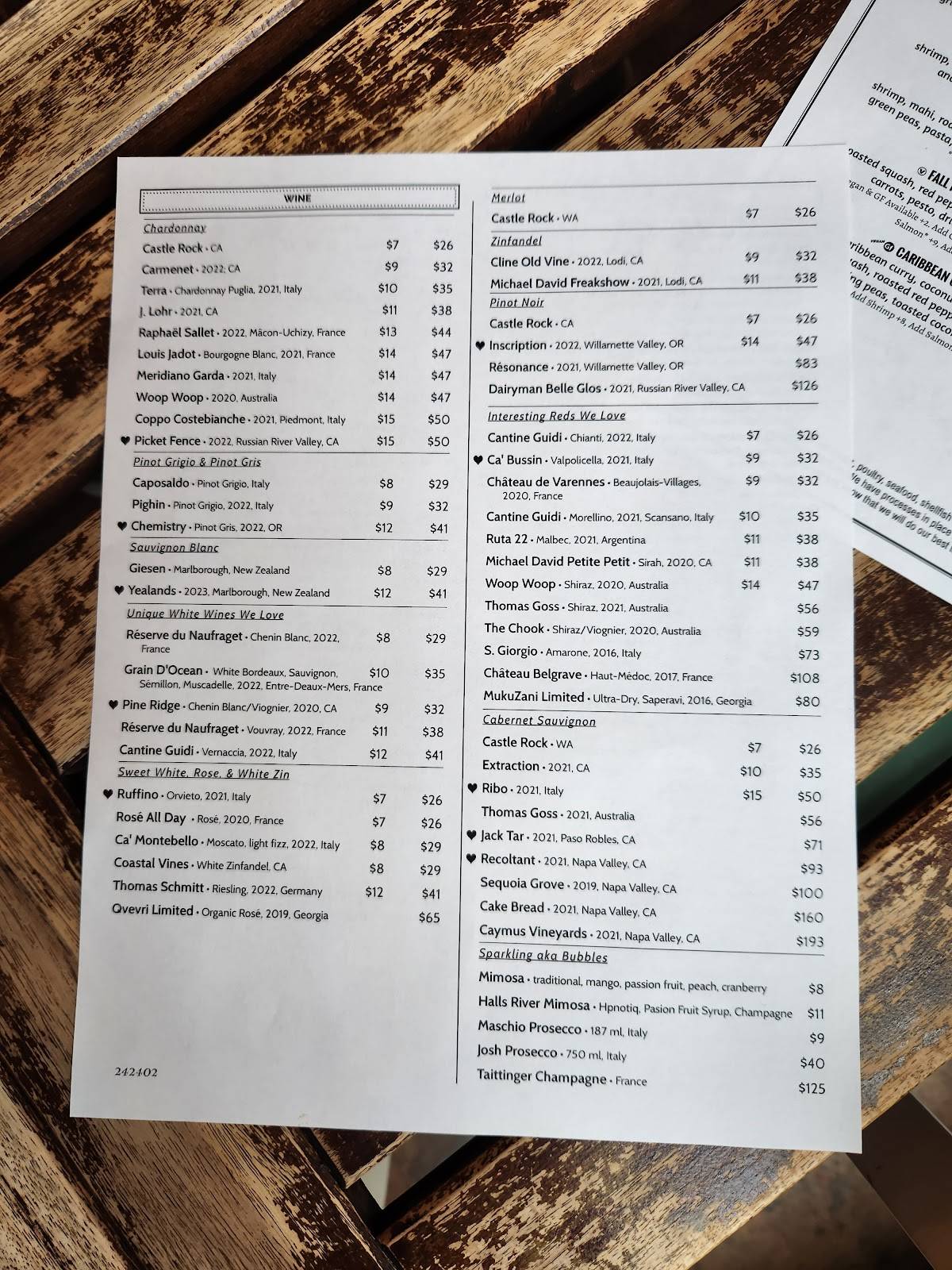 Menu at Wallace's at the Greenhouse restaurant, Homosassa