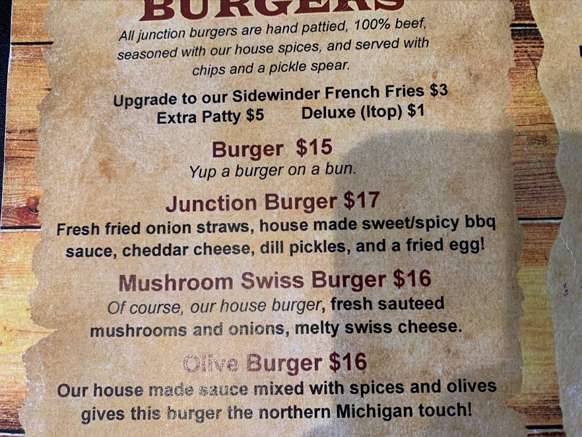 Menu at Junction Bar & Grill and Event Center, Walloon Lake
