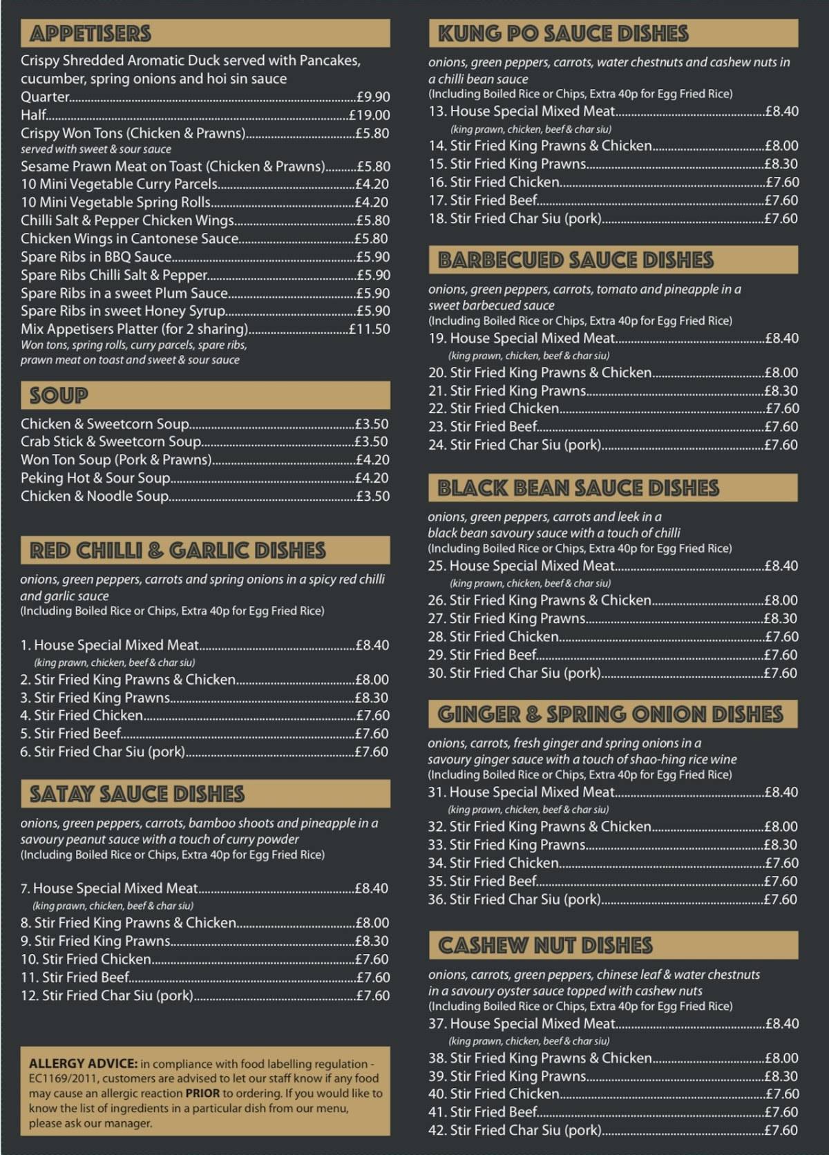 Menu at The Mandarin fast food, Wallsend, 4 Coast Rd