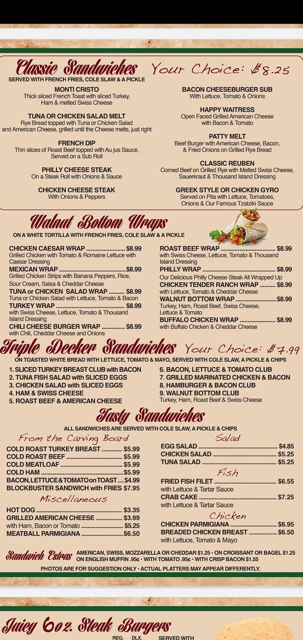 Menu at Walnut Bottom Diner restaurant, Carlisle