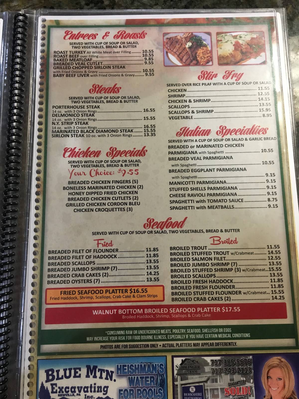 Menu at Walnut Bottom Diner restaurant, Carlisle