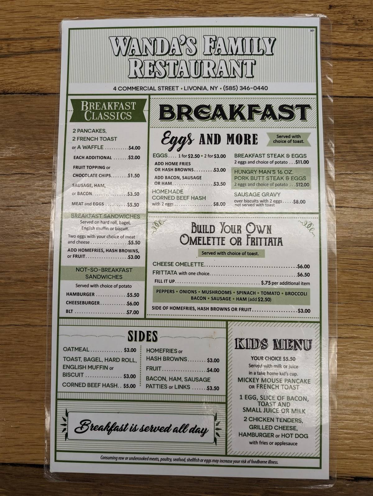 Menu at Wanda's Family Restaurant, Livonia